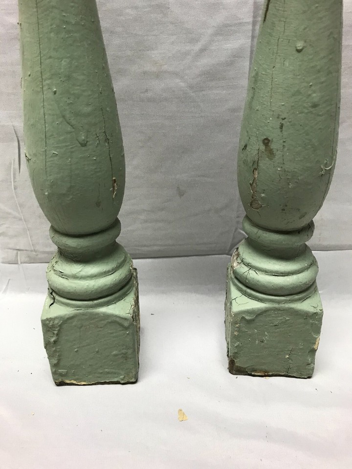 One VTG Pair Thick 3x18 Shabby Green Spindles Porch Balusters Old Chic ...