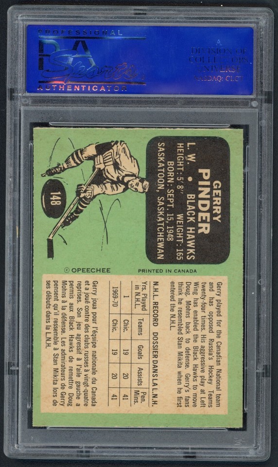 1970 O-Pee-Chee Gerry Pinder Chicago Blackhawks #148 PSA 8 NM-MT Rookie ...