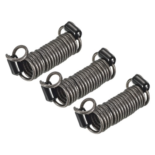Security Steel Cable 2.5mmx1m Coated Spring Rope w Loop Black 3Pcs ...