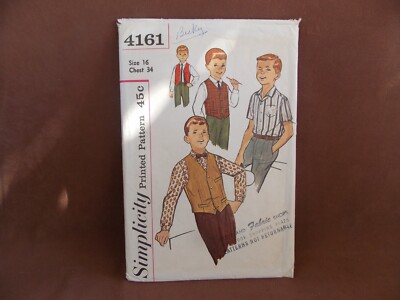 Vtg Simplicity Boys Shirt & Reversible Vest Size 16 Uncut Pattern 4161 ...