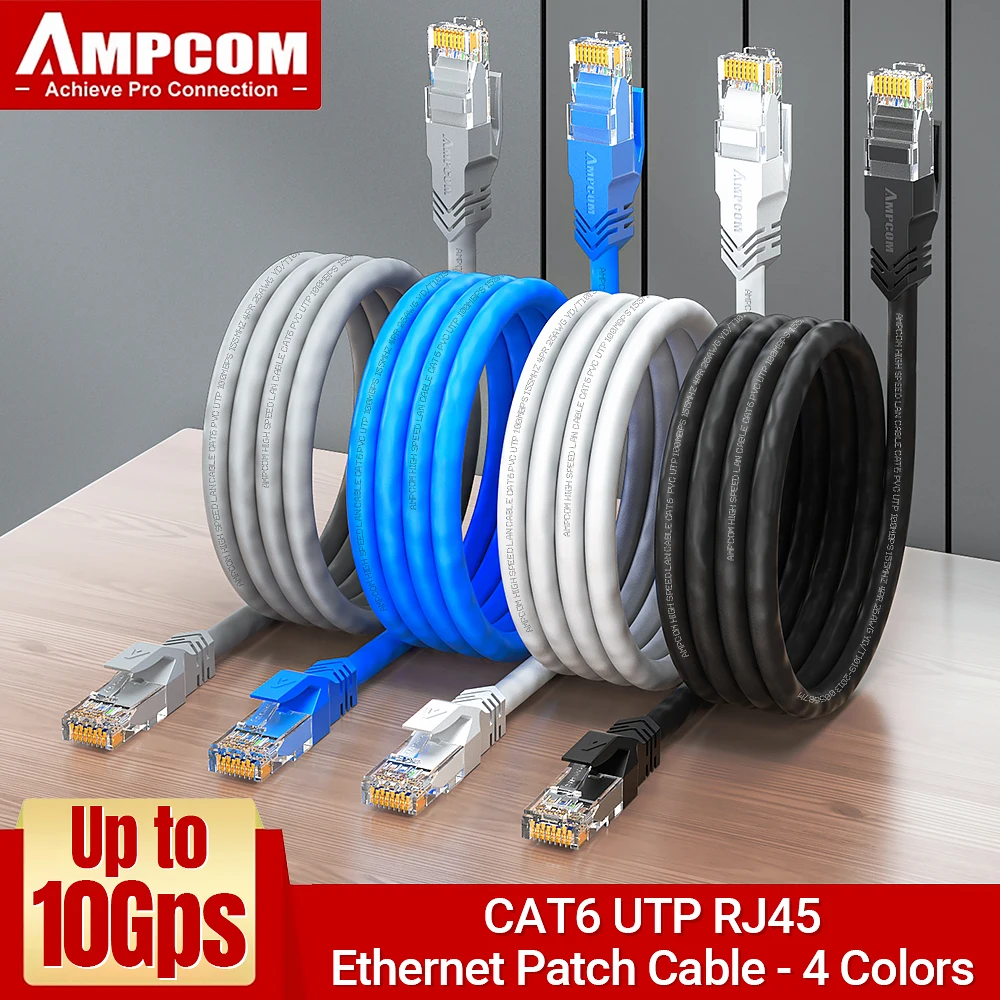 AMPCOM Cat6 Ethernet Cable RJ45 UTP 24AWG Network Patch Cord 1Gbps 4 ...