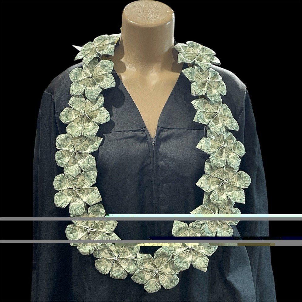 Graduation Money Lei Flower Crisp Bills Black Gold Sparkle Four Braided ...