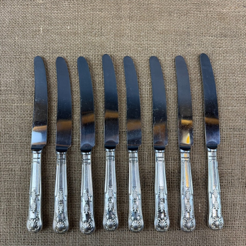 SET 8 X SHEFFIELD CUTLERY STAINLESS STEEL KINGS PATTERN DINNER KNIVES ...