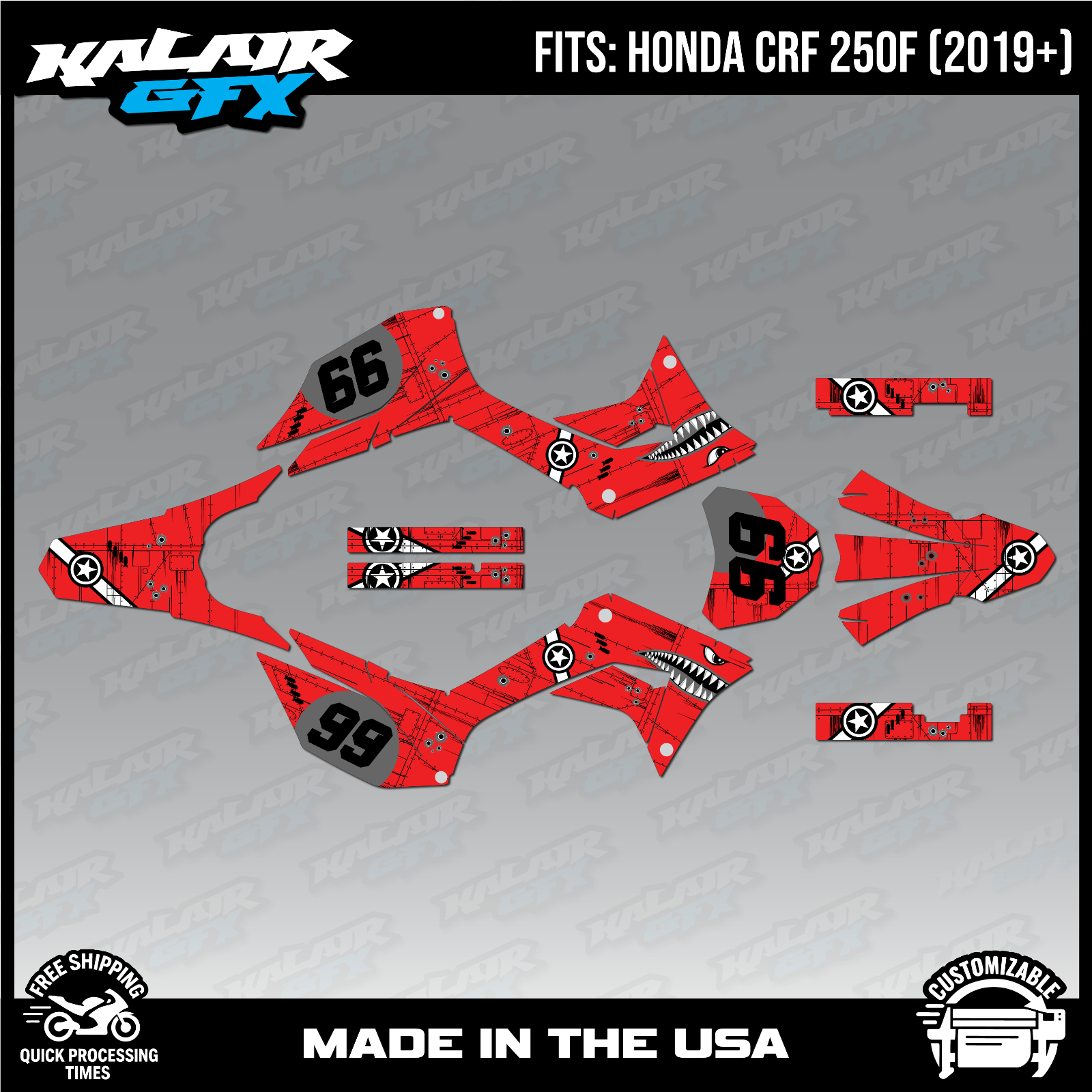 Graphics Kit for HONDA CRF250F (2019-2024) Predator - RED | eBay