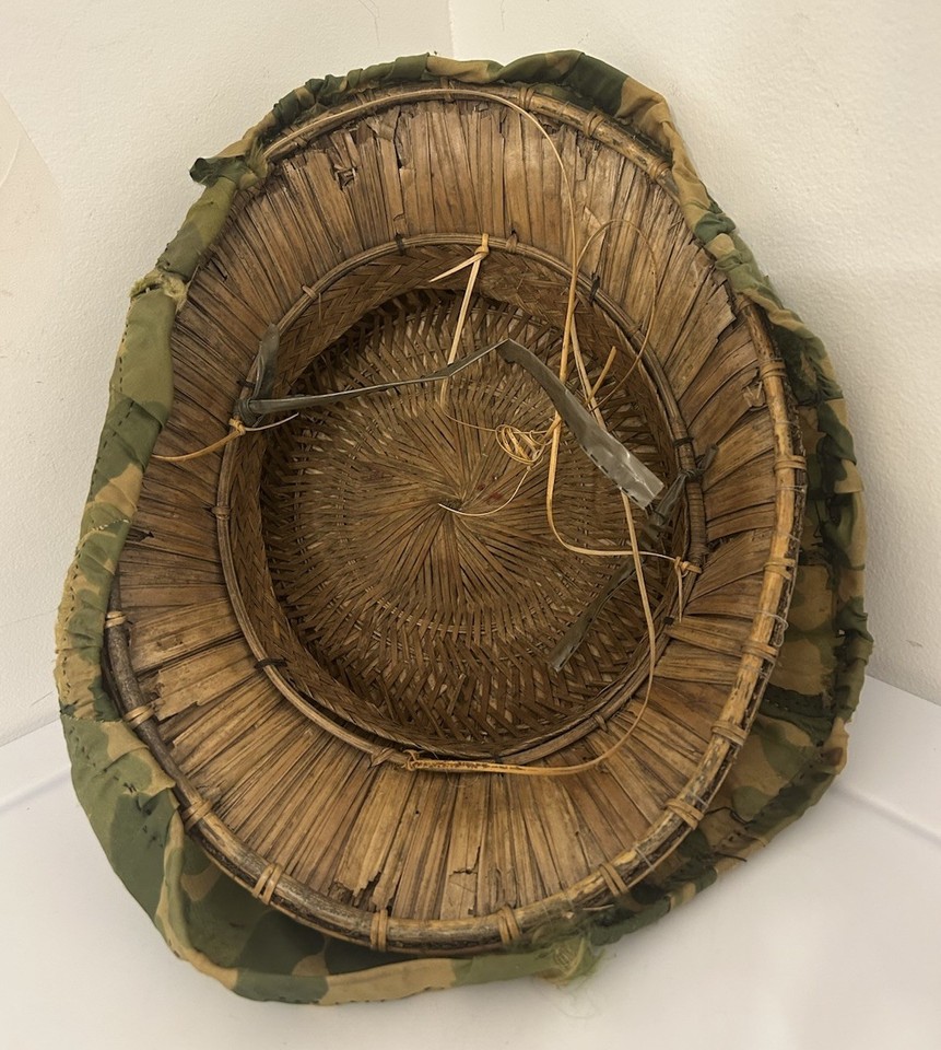 RARE Viet Cong Wicker Pith Helmet Silk Camo Cover Vietnam War VC Vet ...
