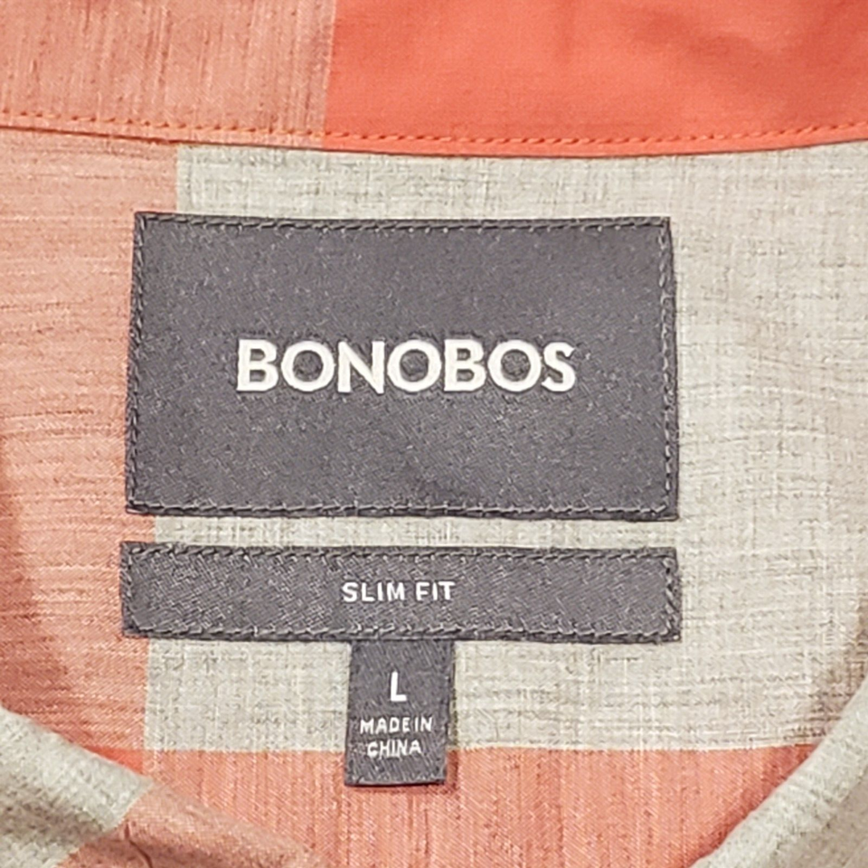 Bonobos Shirt Men's Large Slim Fit Pink Red & Gray Plaid Long Sleeve ...