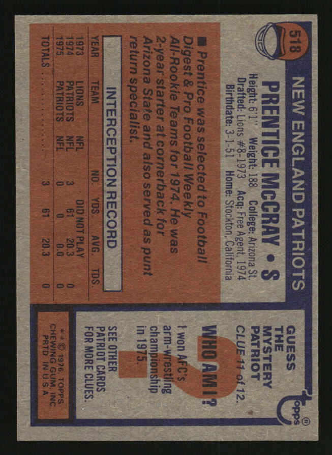 1976 Topps RC #518 Prentice McCray Rookie | eBay
