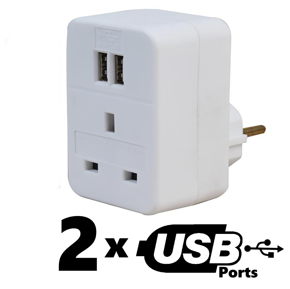 UK to EU Travel Adaptor 2 USB European Plug Adapter with 2 USB Ports ...