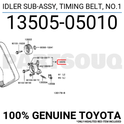 1350505010 Genuine Toyota IDLER SUB-ASSY, TIMING BELT, NO.1 13505-05010 ...