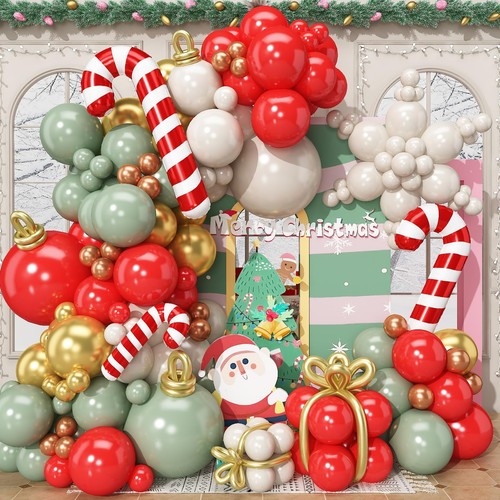 136Pcs Christmas Decorations Balloons Arch Kit Retro Green Red & Gold ...