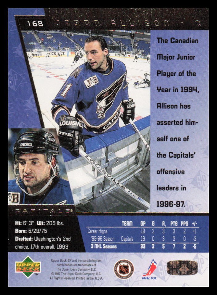 1996 Upper Deck SP #168 Jason Allison Washington Capitals | eBay