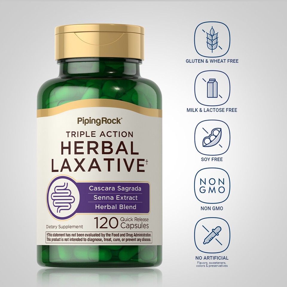 Herbal Laxative Capsules | 120 Count | Non-GMO, Gluten Free | By Piping ...