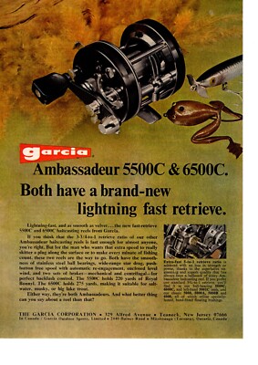 1973 GARCIA AMBASSADEUR FISHING REELS PRINT AD, VINTAGE MANCAVE DECOR ...
