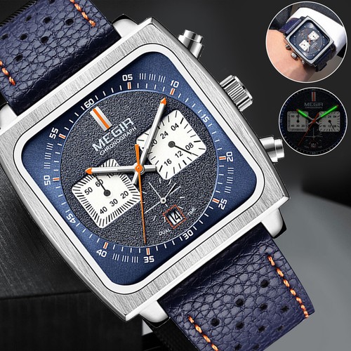 Fashion MEGIR Square Men Watch Luminous Quartz Waterproof Calendar ...
