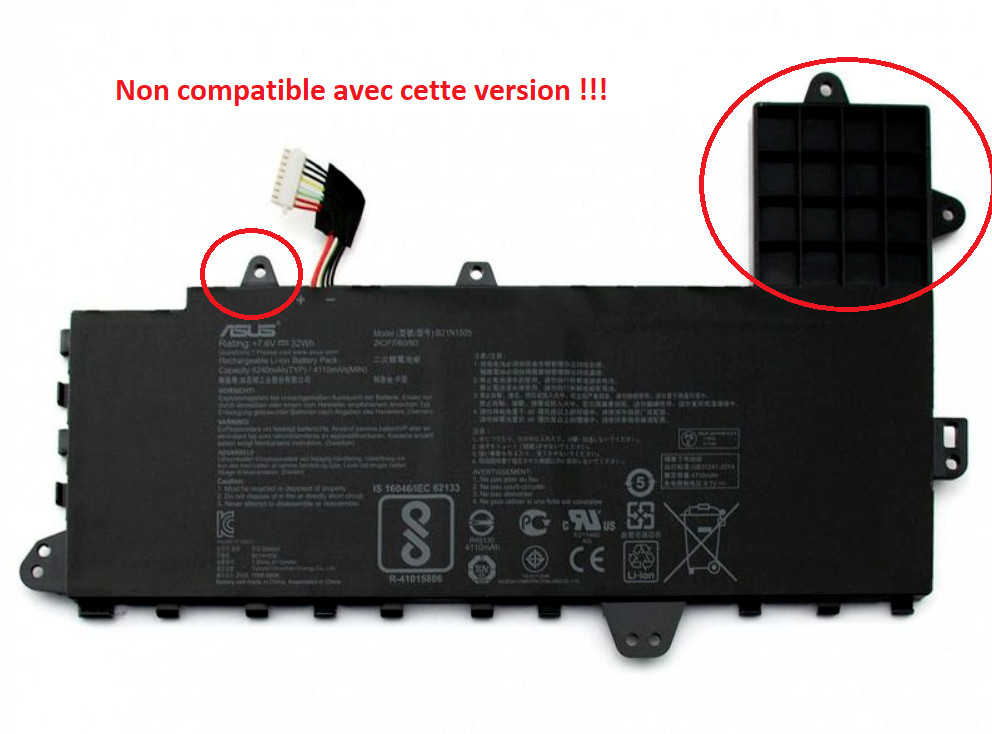 Batterie ordinateur Asus E502NA-DM006 B21N1505 7,6V 4200mAh