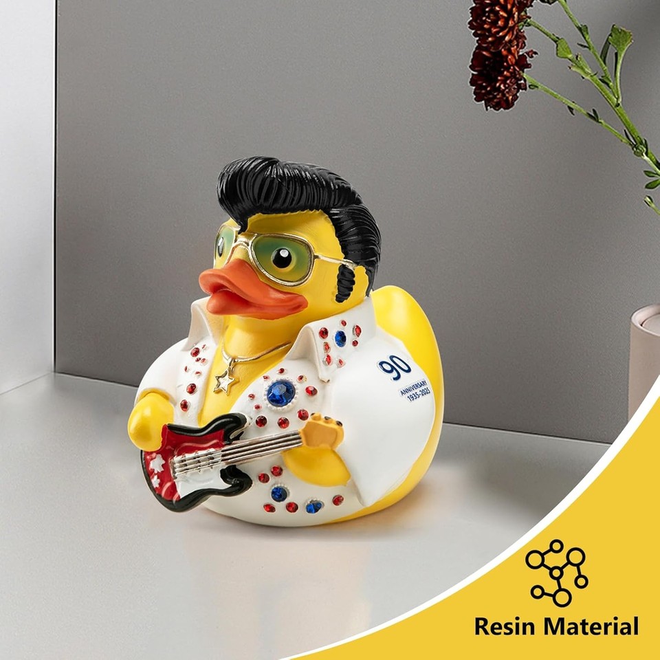 Elvis Duck Figurine, White Jumpsuit Design with Rhinestones, Decorative ...
