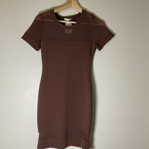 Bozzolo Bodycon Dress Brown Mesh Detail Short Sleeve Womens Medium ...