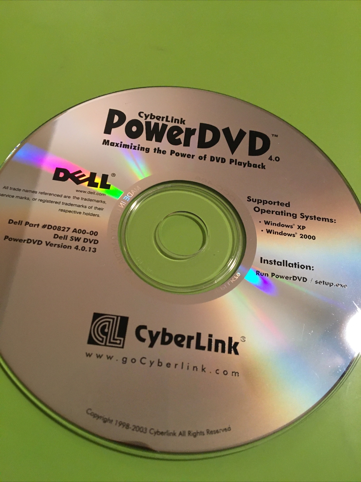 CyberLink PowerDVD software Disk DELL part #D0827 A00-00 PowerDVD ...
