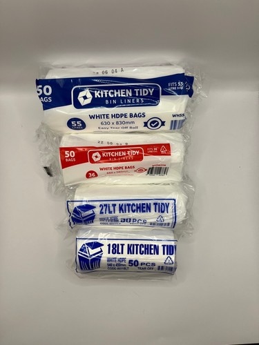 50/250/500 packs White kitchen tidy Bags 18lt 27lt 36lt 55lt easy tear ...