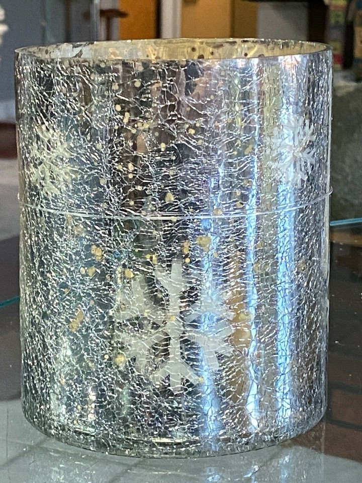 ICY BLUE TINTED SNOWFLAKE GLASS CANDLE Holder NEW One Hundred 80 ...