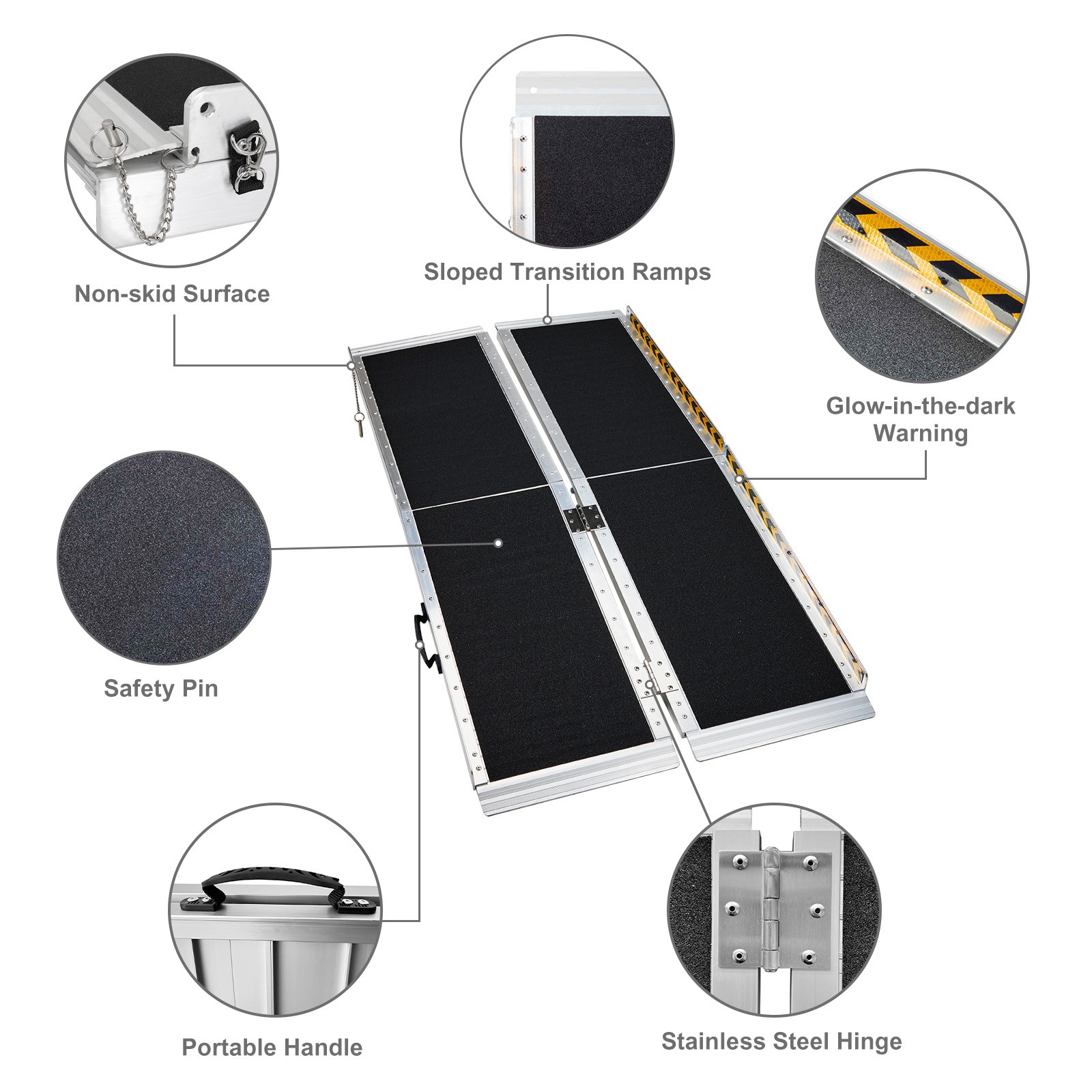 5ft Aluminum Loading Slip Resistant Surface Wheelchair Portable Ramp-60 ...