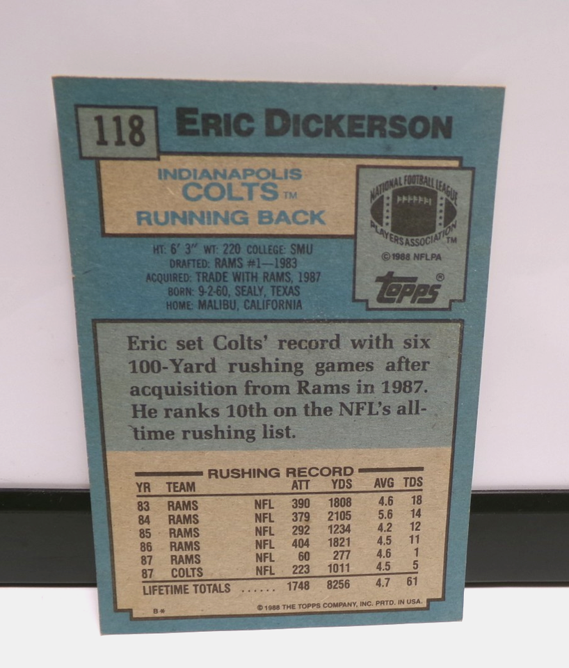 1988 Topps #118 Eric Dickerson Indianapolis Colts NRMT | eBay