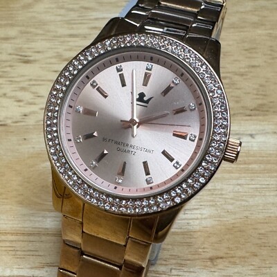 Sempre Quartz Watch Men 30m Rose Gold Tone Rhinestone Analog New ...