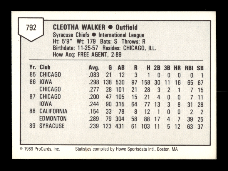 1989 ProCards # 792 Chico Walker Card (ML) Syracuse Chiefs | eBay