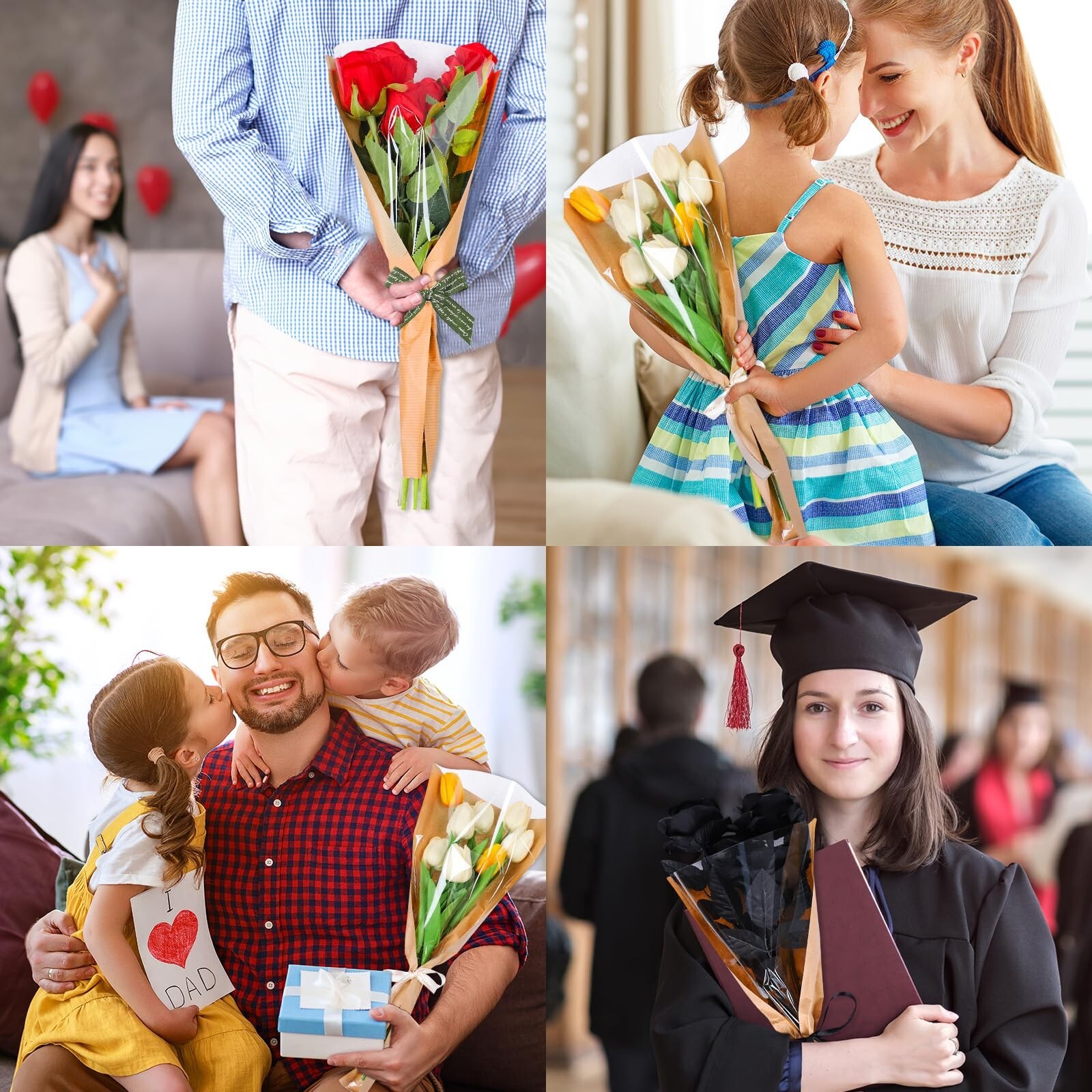 Whaline 50Pcs Flower Wrapping Bags Fall Kraft Paper Floral Packing ...