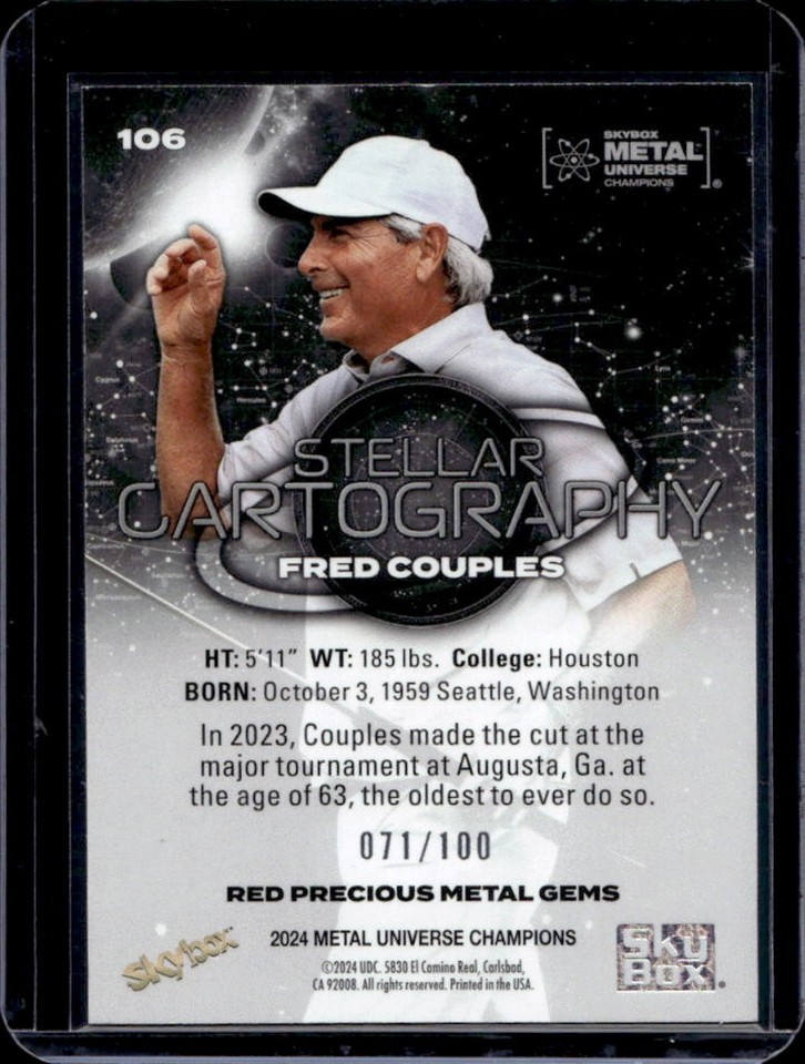 2024 UD SkyBox Metal Universe Fred Couples Set Precious Gems Red #71/ ...