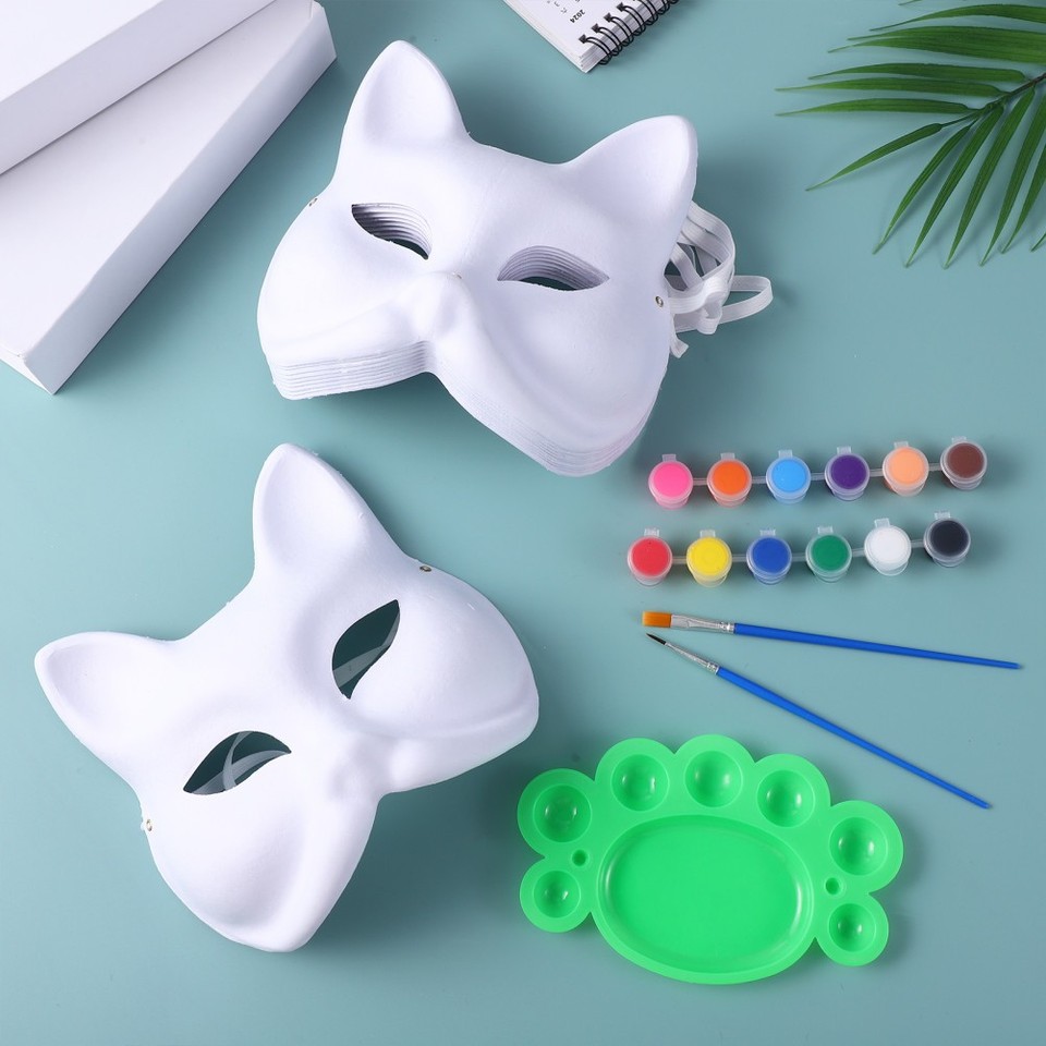 1 Set Diy Masks Unpainted Paper Masks Fox Masks Masquerade Masks Animal ...