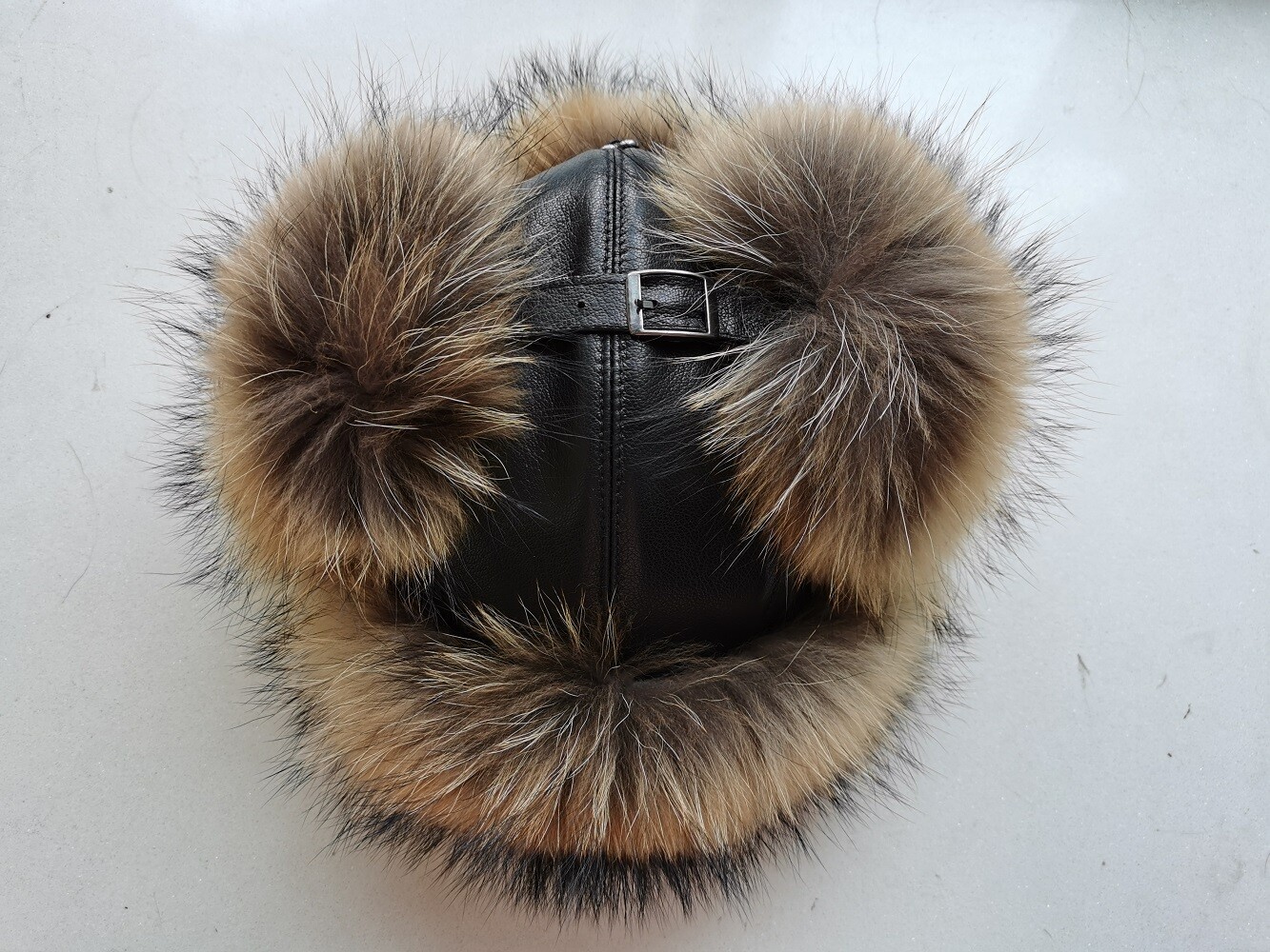 Men Real Raccoon Fur Trapper Hat Sheepskin Earmuffs Cap Headwear ...