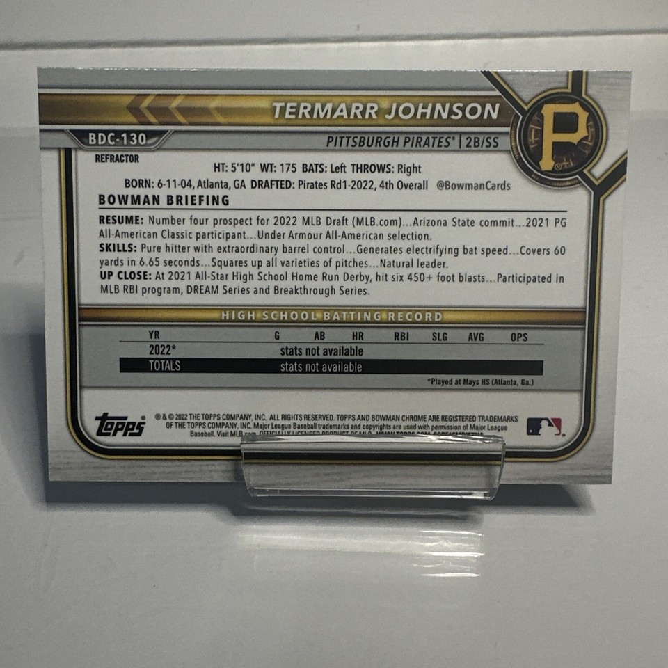 2022 Bowman Chrome 1st Termarr Johnson Refractor ROOKIE Silver RC C19 ...