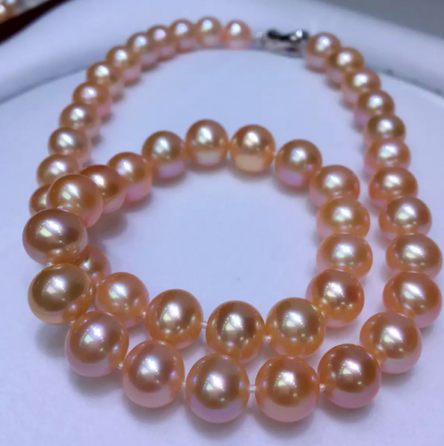 Top AAAA LUSTER 9-8mm south sea ROUND pink pearl Necklace 18 inch | eBay