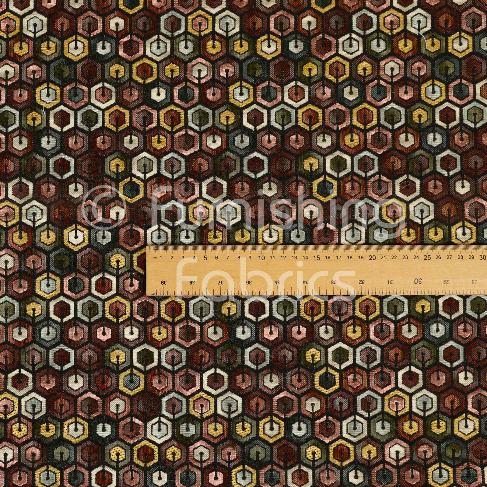Black Multi Coloured Full Hexagon Geometric Pattern Jacquard Upholstery ...