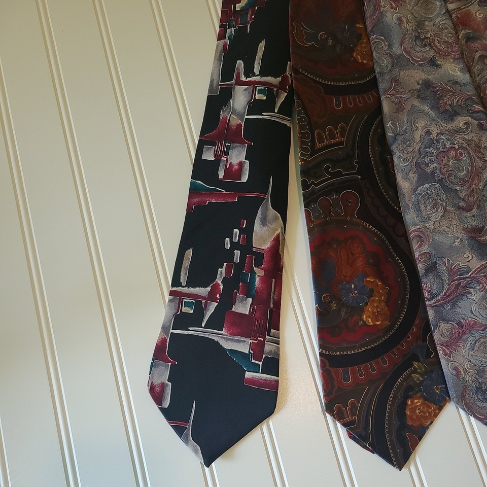 VTG Business Tie lot 100 percent SILK 9 Neck Men's Suit Tie FALL COLORS ...