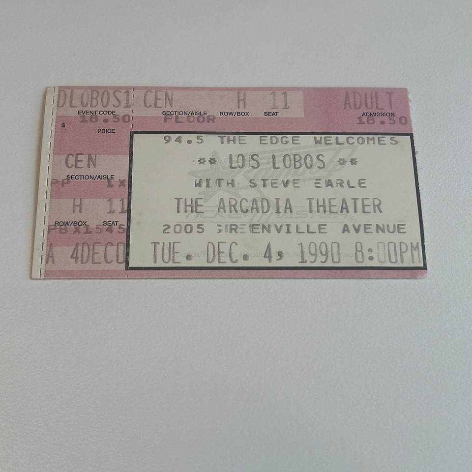 1990 Los Lobos Steve Earle Concert Ticket Stub 12/4 Arcadia Theater ...