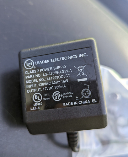 Genuine LEI 481208OO3CT AC/DC Adapter Class 2 Power Supply 12V 800mA ...