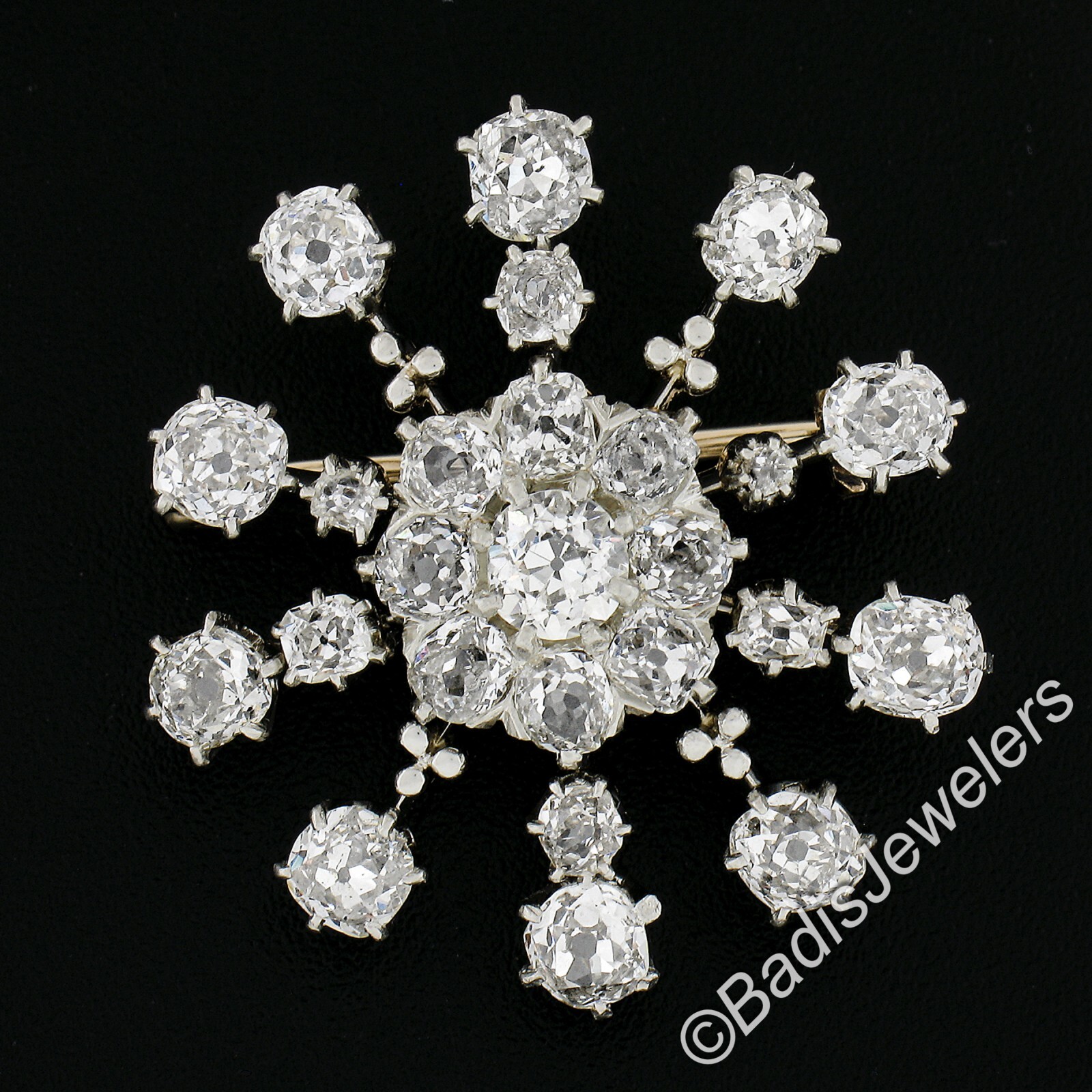 Edwardian 14K Gold Platinum 6ctw Old Mine Diamond Snow Flake Pin Brooch ...