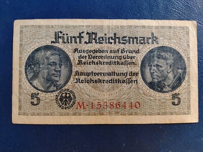 WW2 German Occupied Territories 5 Reichsmarks Banknotes -As Shown 25 ...