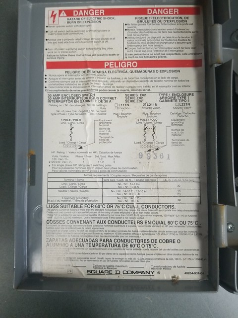 Square D L211N 240V Safety Switch for sale online | eBay