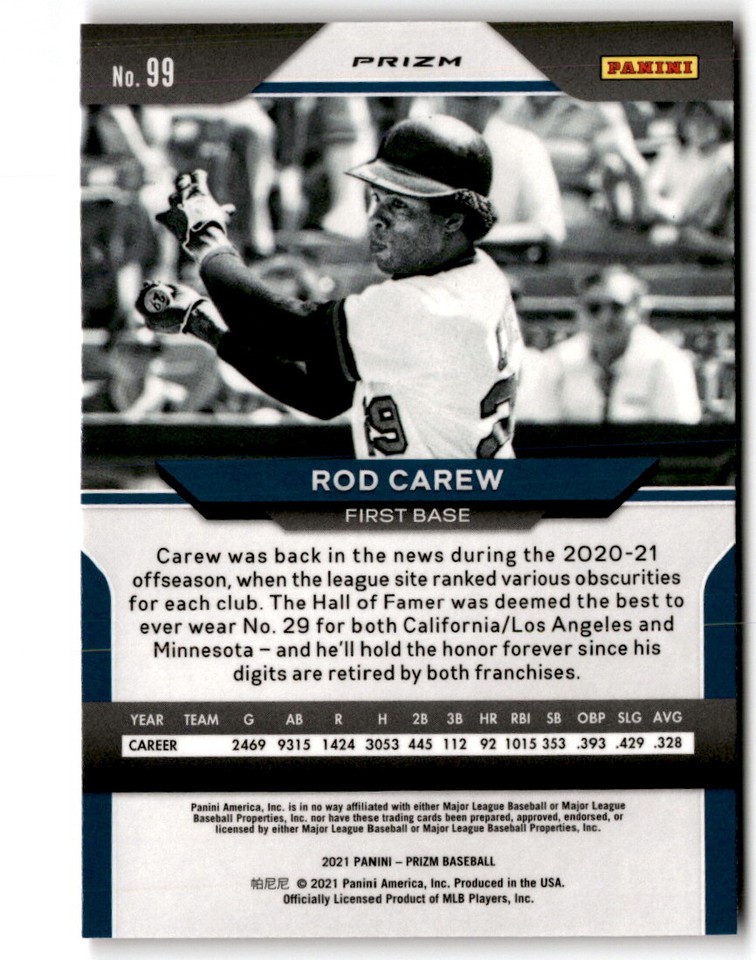 2021 Panini Prizm #99 Rod Carew Pink Prizm | eBay