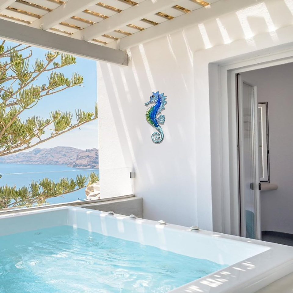 LIFFY Large Metal and Glass Seahorse Wall Decor, Sea Life Decor | eBay