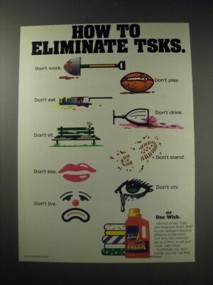 1991 Advanced Action Wisk Detergent Ad - How to eliminate tsks | eBay