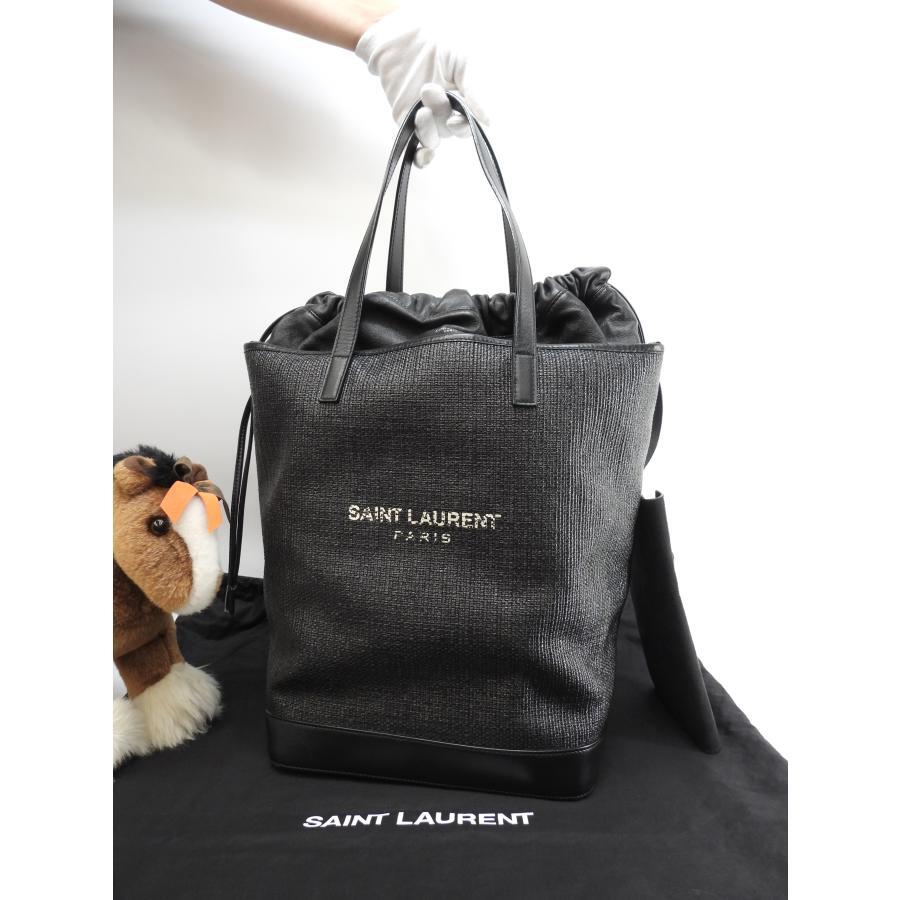 Saint Laurent Tote Bag Teddy YSL Black with Drawstring Inner Shoulder ...