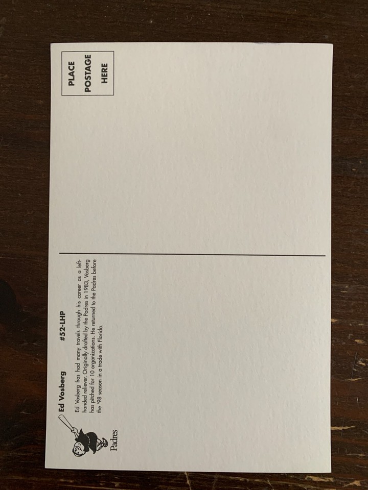 1998 San Diego Padres Postcards ED VOSBERG - Rare MLB Souvenir ! | eBay