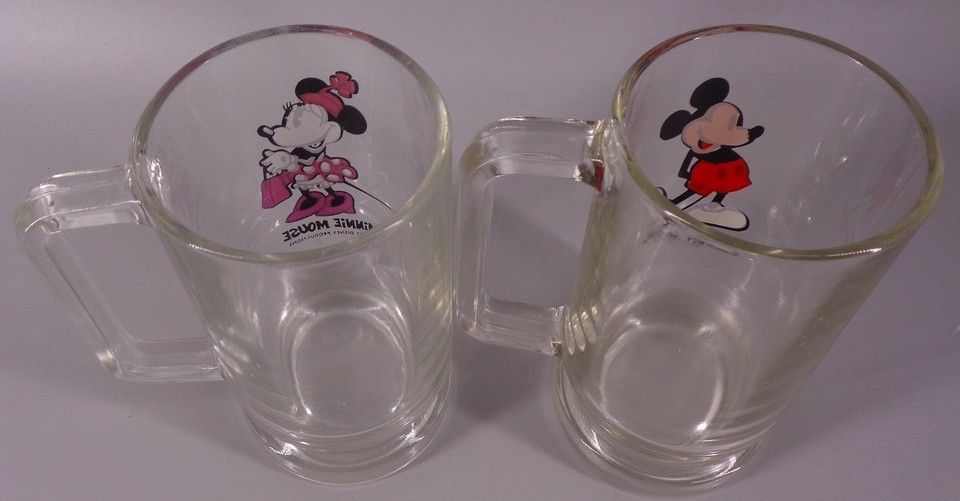 Walt Disney Productions Mickey & Minnie Heavy Glass Pedestal Mugs ...