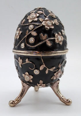 Vintage Black Fabergé Style Egg Musical Trinket Box. Wind-up Music Not ...