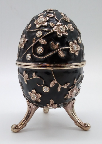 Vintage Black Fabergé Style Egg Musical Trinket Box. Wind-up Music Not ...