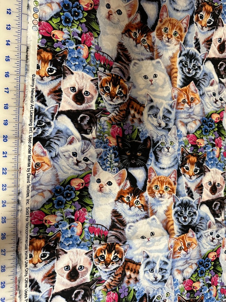 Cute Kittens and Flowers cotton Fabric per yd. quilt / sew | eBay